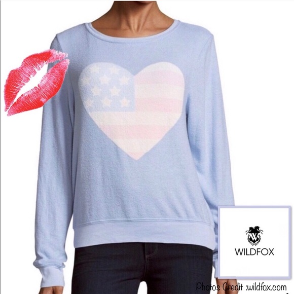 Wildfox | Tops | Wildfox Rare Baggy Blue American Heart Flag Bbj | Poshmark